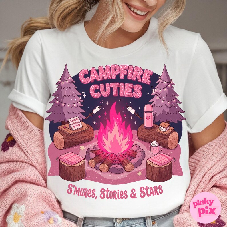 Camping Girls PNG Bundle, Glamping Pink Campfire Clipart, Cute Camp ...