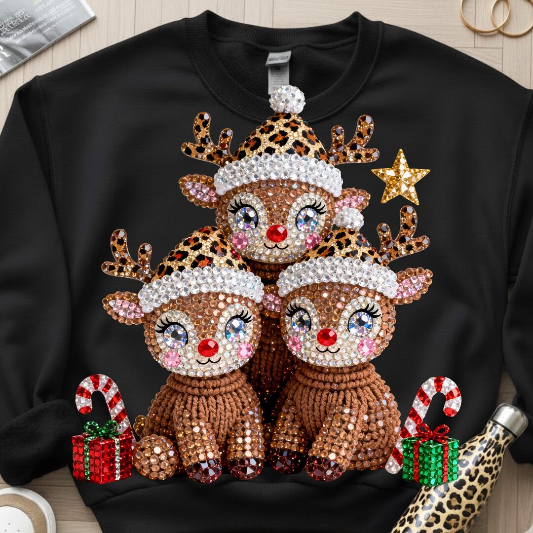Bling Reindeer PNG: Faux Crochet Style Rhinestone Christmas Deer ...