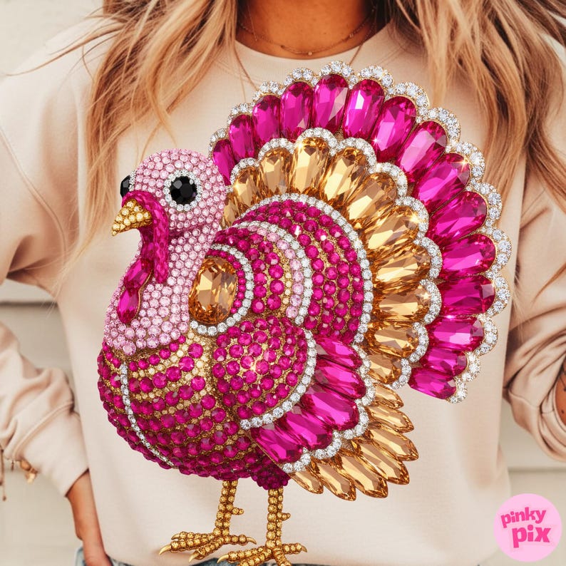Faux Rhinestone Turkey PNG: Pink Glam Crystal Thanksgiving Sublimation ...