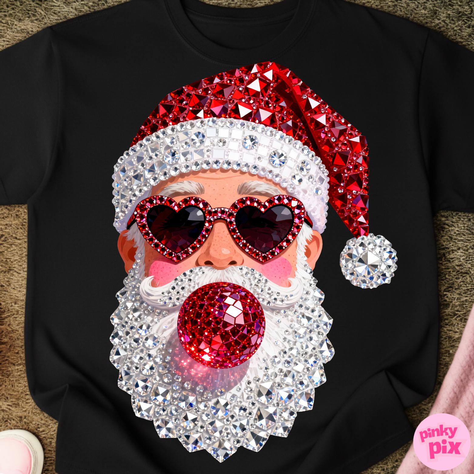 Bling Santa PNG: Faux Rhinestone Crystal Mosaic Christmas Santa With ...