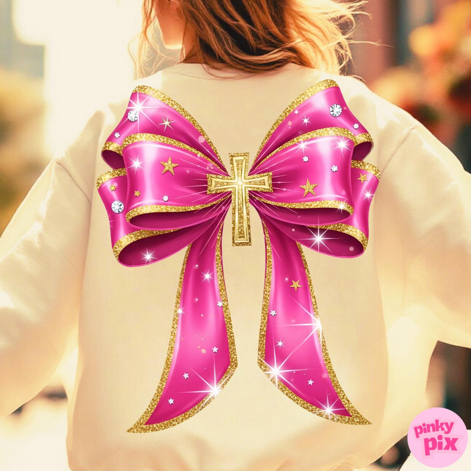 Coquette Faith Bow Cross Png, Christian Glitter Pink Bow Cross Png ...
