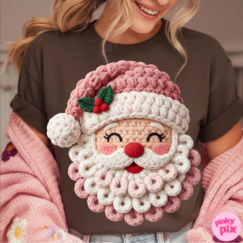 Faux Crochet Santa PNG: Pink Girly Christmas Sublimation Design - Etsy