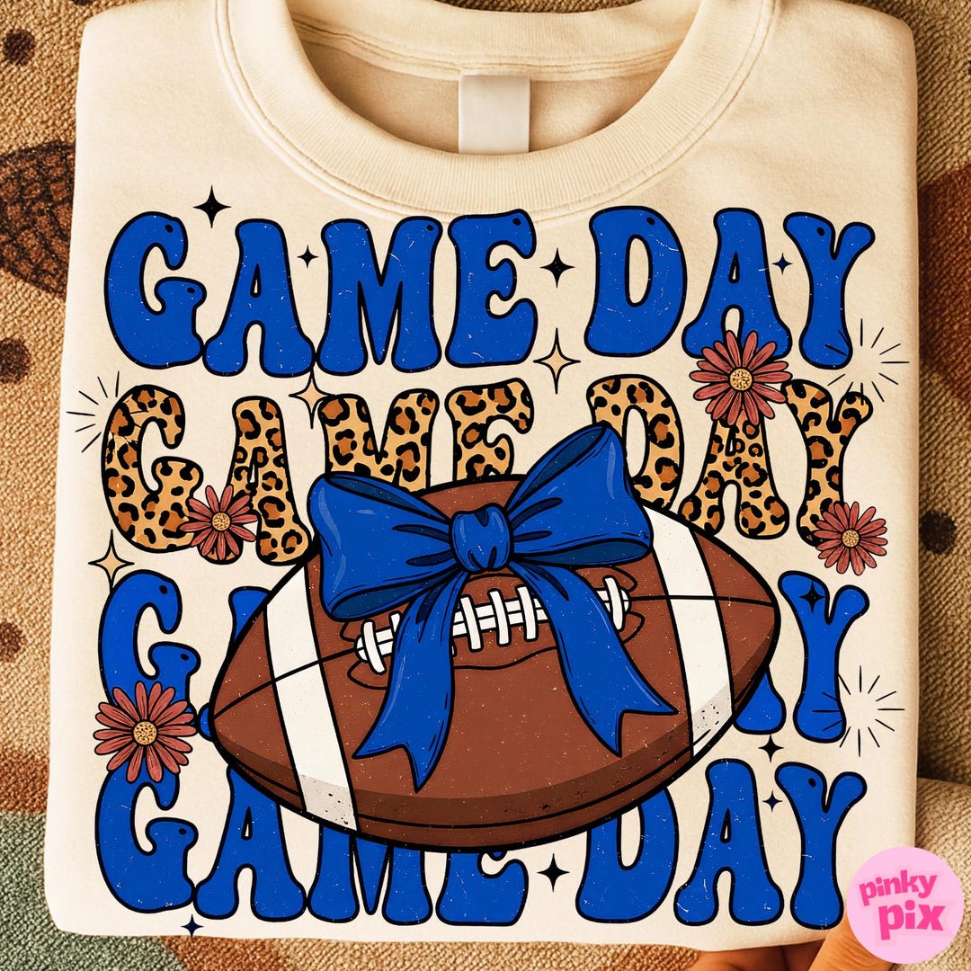 Preppy Game Day Football Bow Png, Blue Leopard Game Day Shirt Design ...
