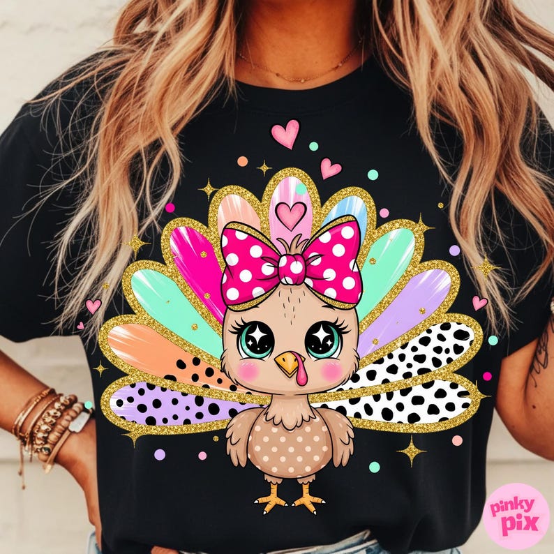 Cute Turkey PNG, Girly Thanksgiving Turkey Bow Png, Colorful Fall ...