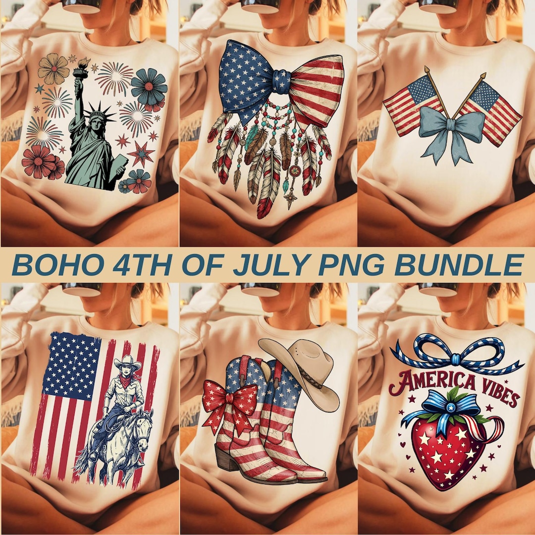 Boho 4th of July PNG Bundle, Retro Coquette America Girl Clipart ...
