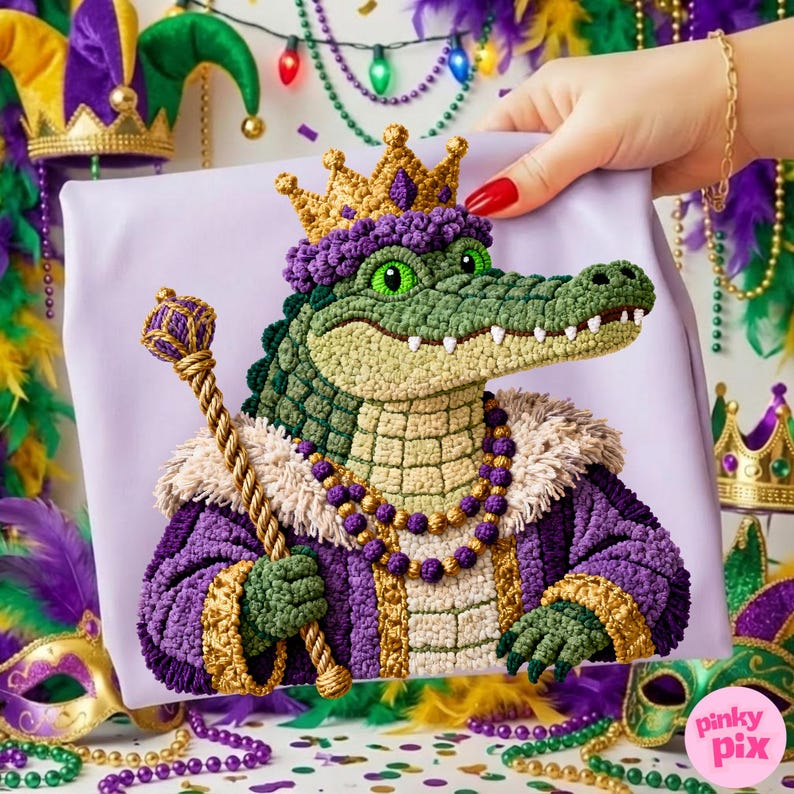Mardi Gras Gator PNG, Faux Yarn King Alligator Purple Green Gold ...