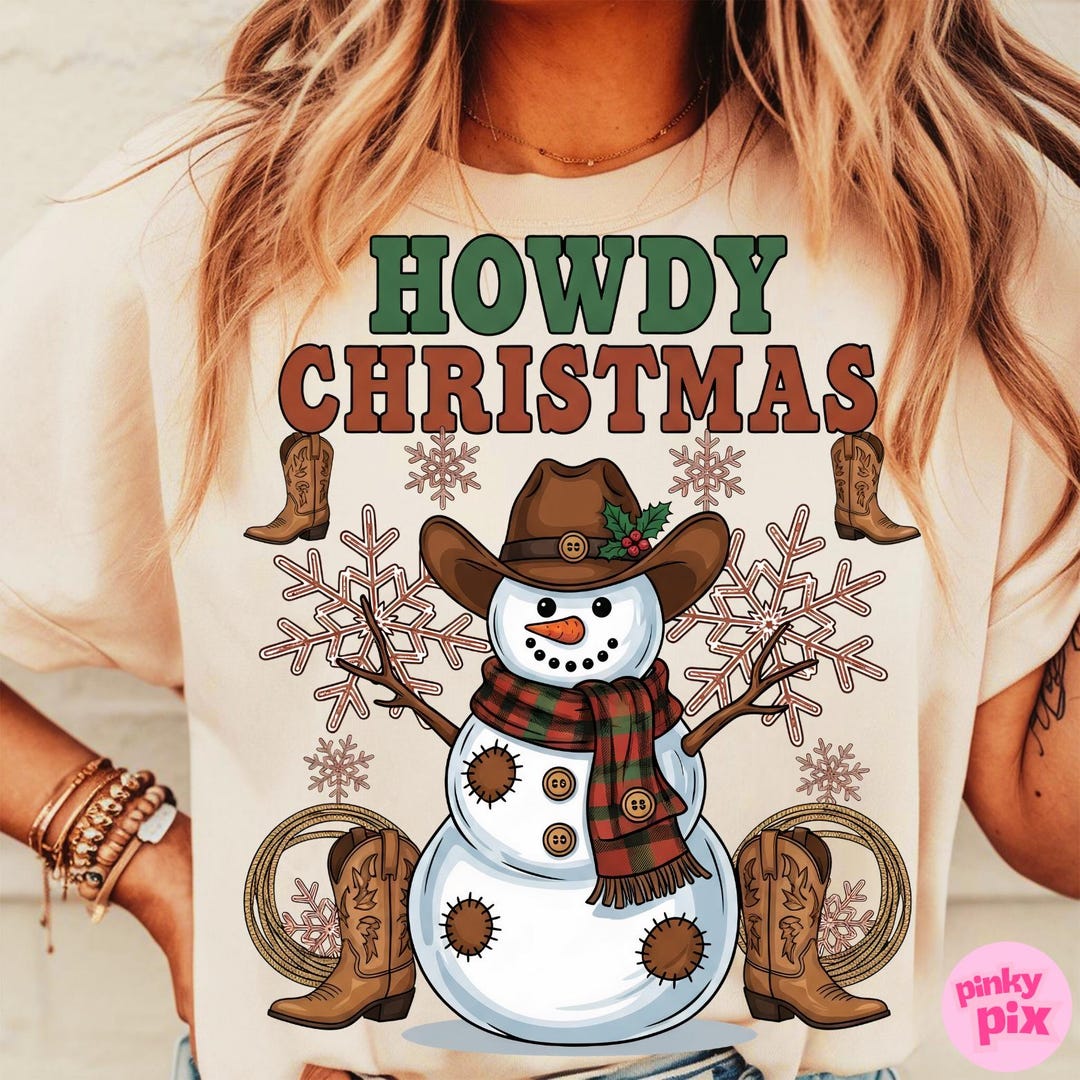 Howdy Christmas Snowman Png, Western Cowboy Holiday Png, Rustic Plaid ...