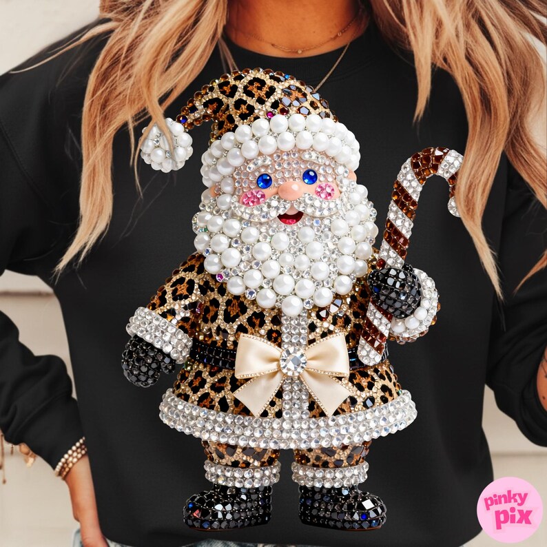 Rhinestone Leopard Santa Christmas PNG: Bling Crystal Mosaic Jeweled ...