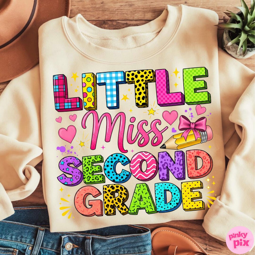 Little Miss Second Grade Png, Back to School Girl Shirt Png, Coquette ...
