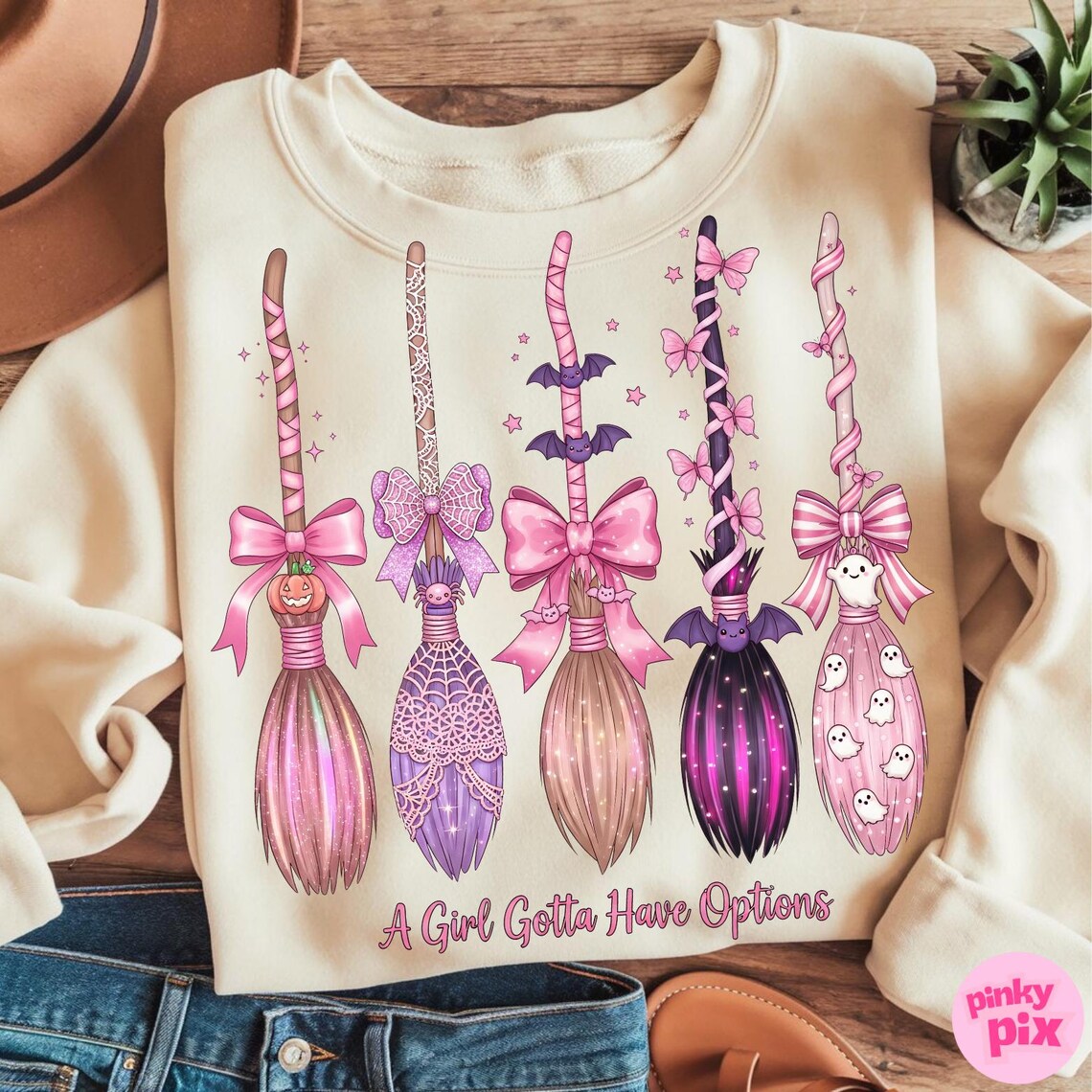 A Girl Gotta Have Options Witch Brooms Png, Pink Coquette Girly ...