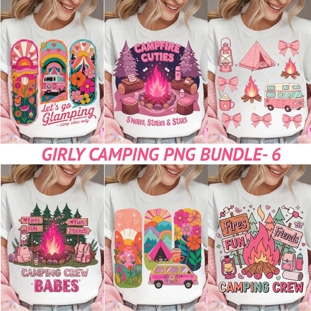 Camping Girls PNG Bundle, Glamping Pink Campfire Clipart, Cute Camp ...