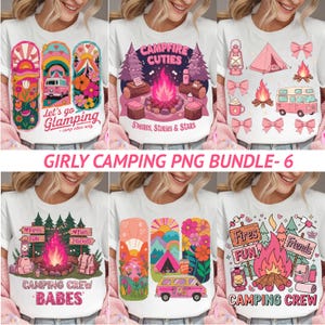 Camping Girls PNG Bundle, Glamping Pink Campfire Clipart, Cute Camp ...