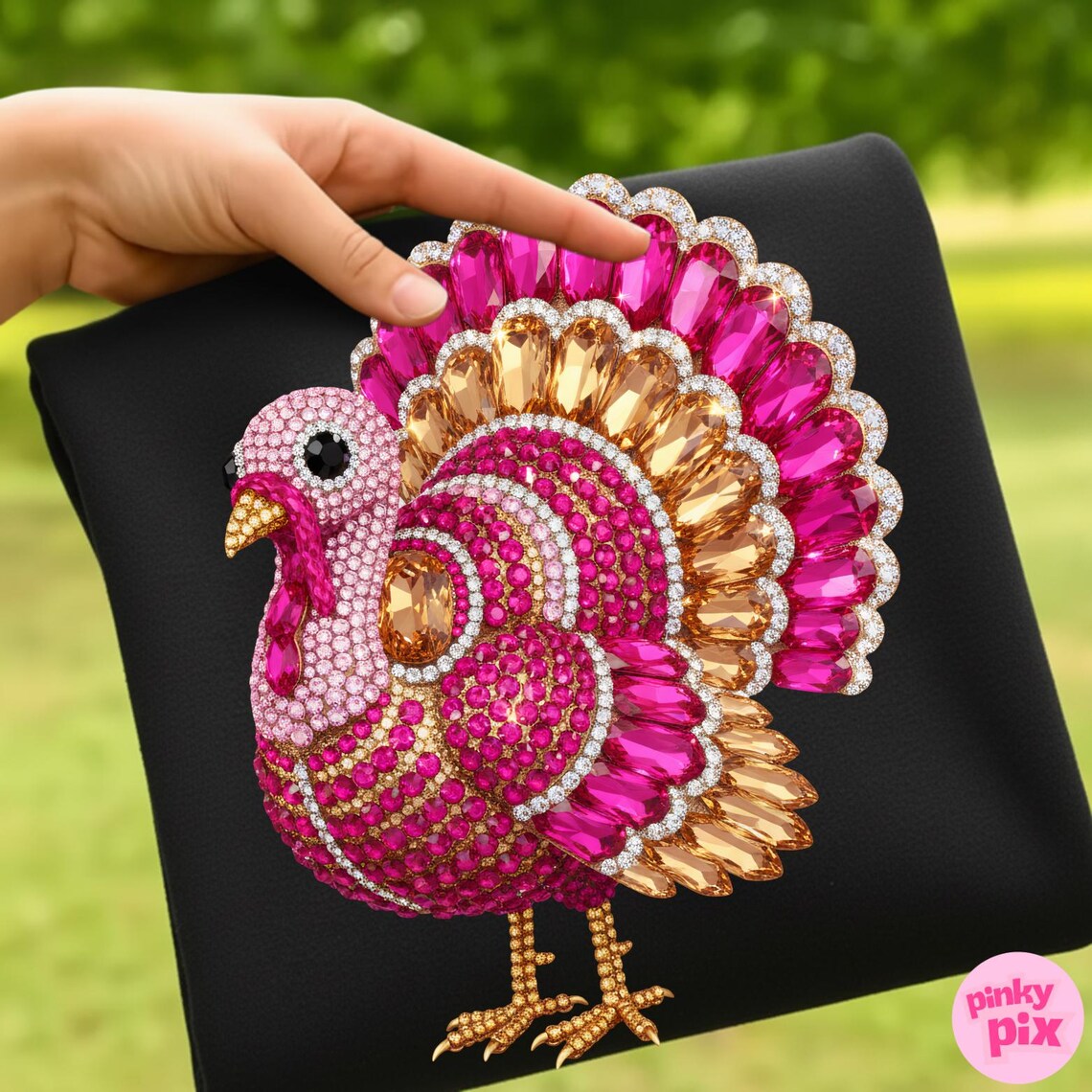 Faux Rhinestone Turkey PNG: Pink Glam Crystal Thanksgiving Sublimation ...