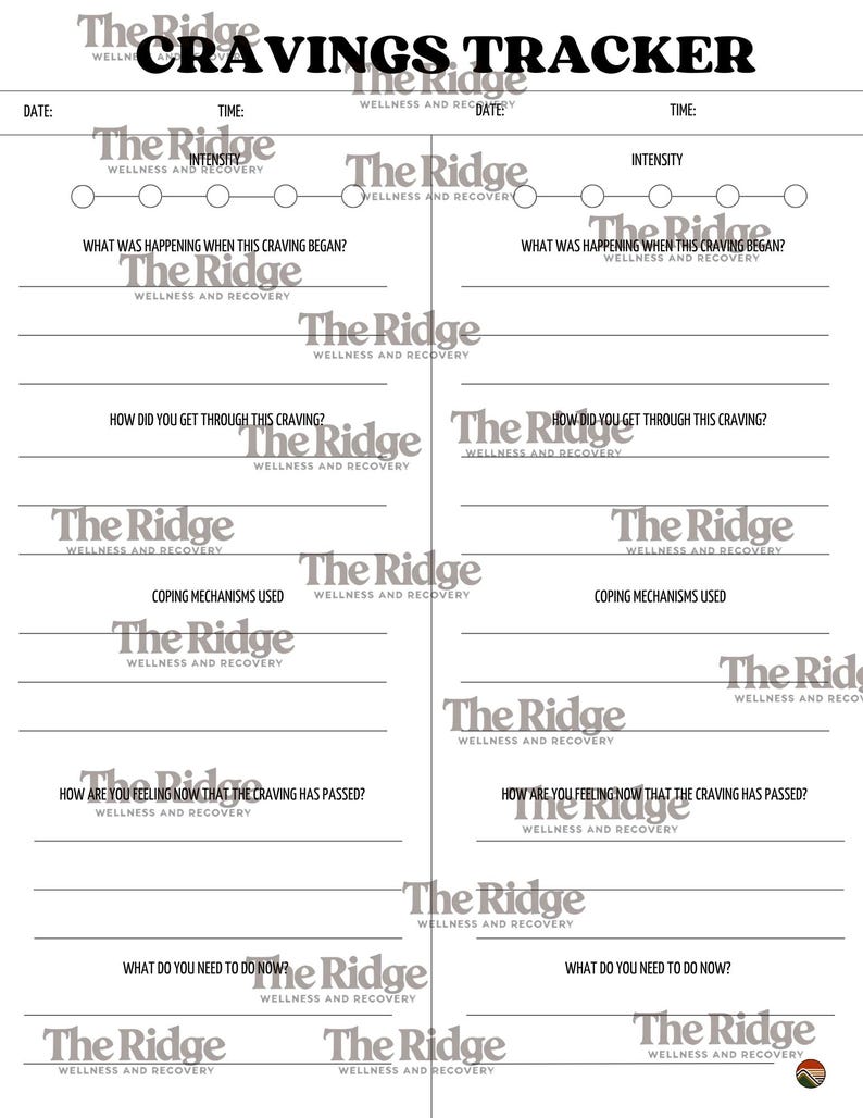 Addiction Recovery- Cravings Tracker- Printable Tracker for Recovery ...