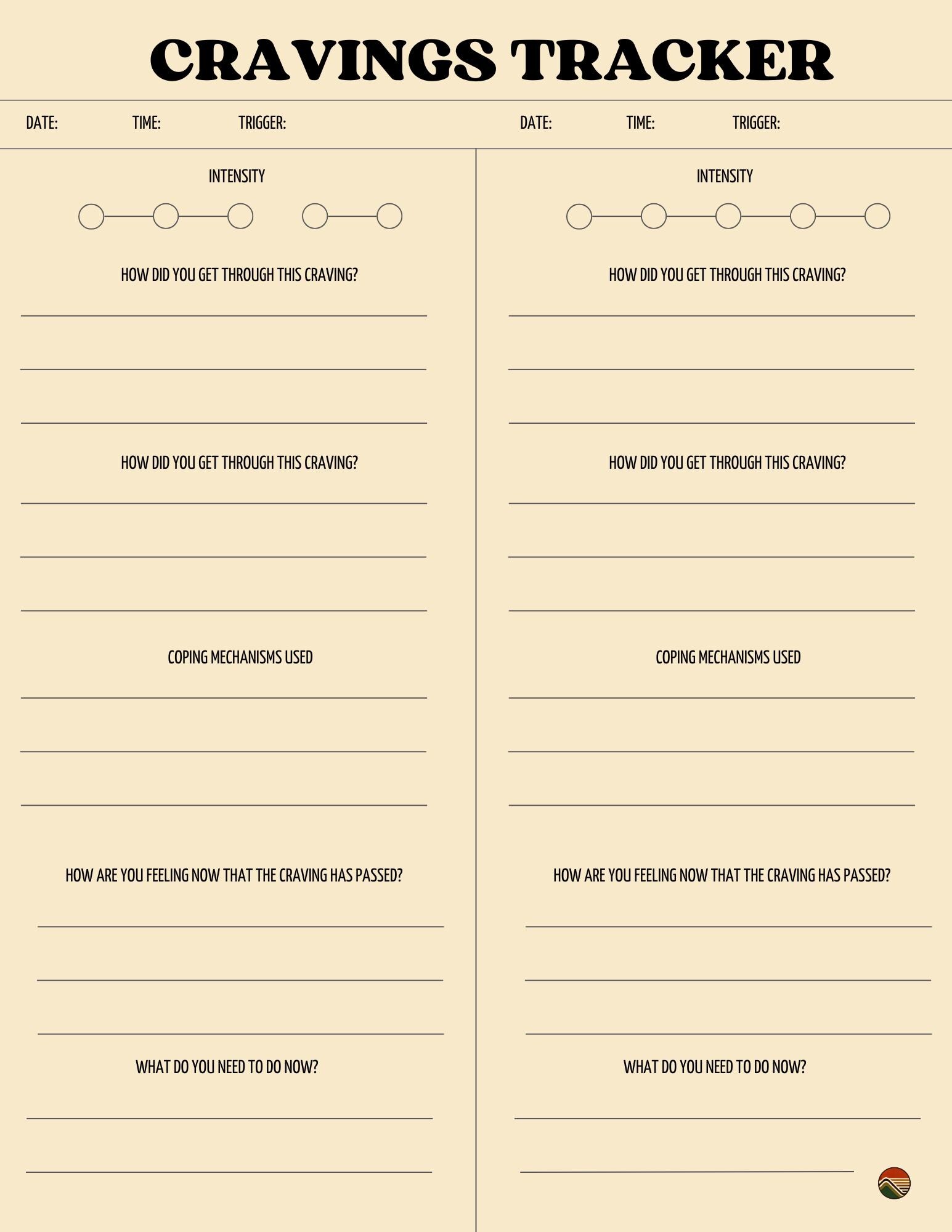 Addiction Recovery- Cravings Tracker- Printable Tracker for Recovery ...