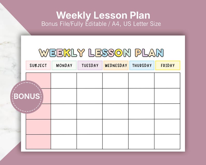 Editable Weekly Lesson Planner: Homeschool & Teacher Printable (canva ...