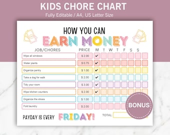 Editable Kids Chore Chart: Allowance & Responsibility (PDF) - Etsy