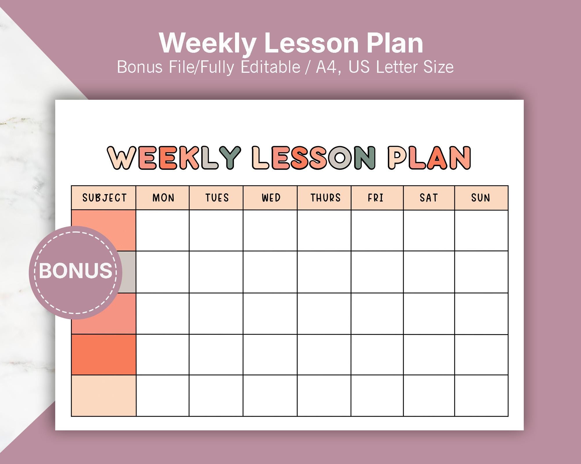 Editable Weekly Lesson Planner: Homeschool & Teacher Printable (canva ...