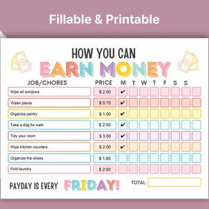 Editable Kids Chore Chart: Allowance & Responsibility (PDF) - Etsy