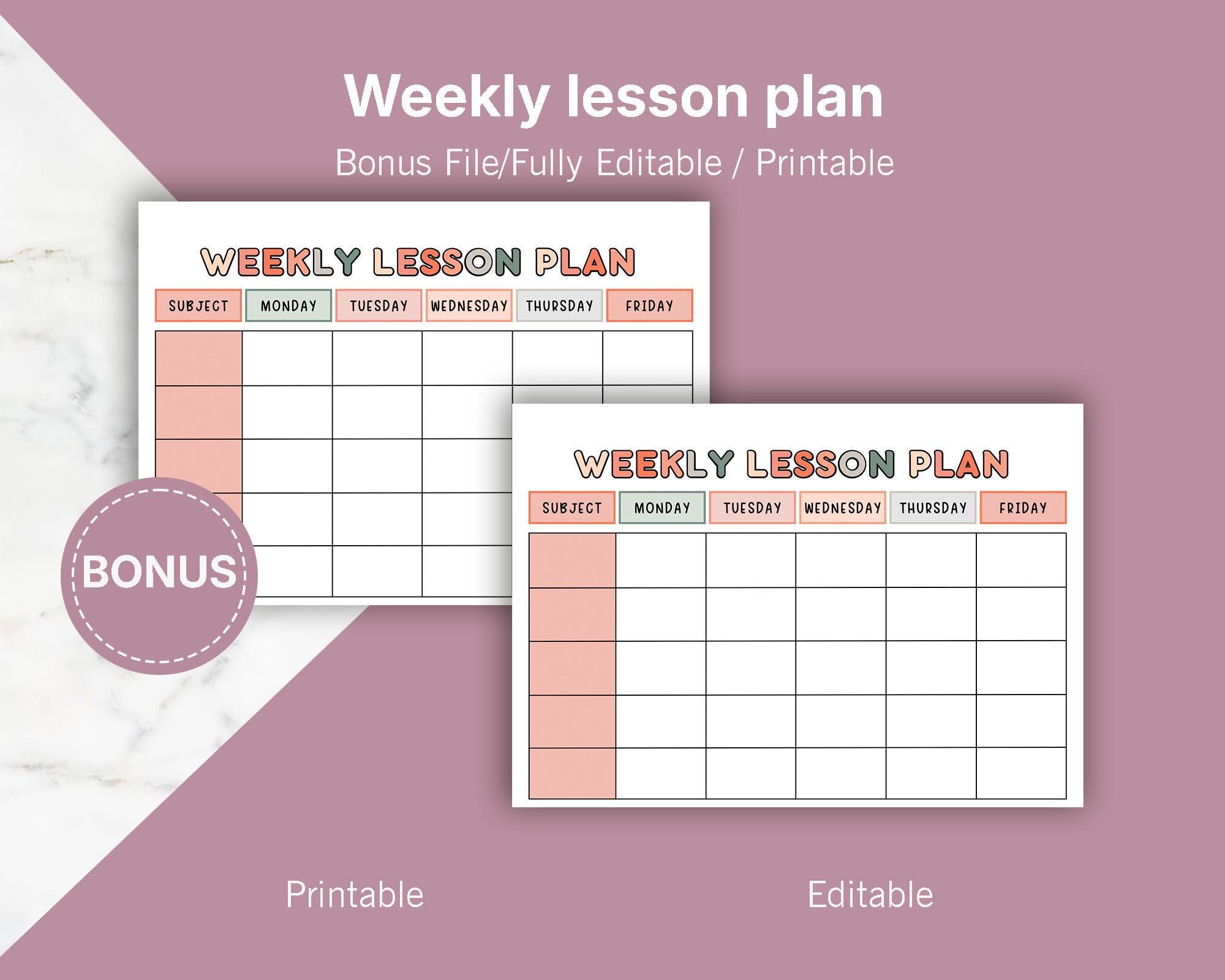Weekly Lesson Plan, Simple Lesson Plan Editable, Academic Schedule ...