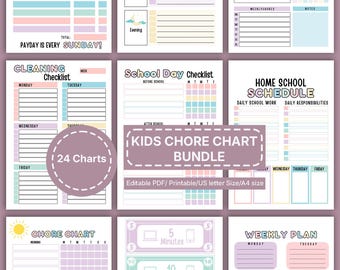 Kids Chore Chart Bundle: Weekly Planner, Reward System (printable PDF ...