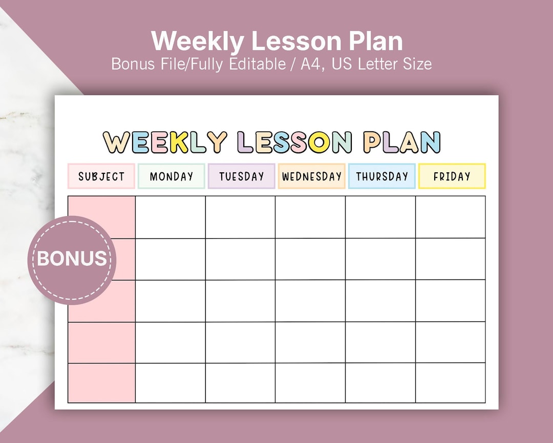 Editable Weekly Lesson Plan Template, Homeschool Planner (digital ...