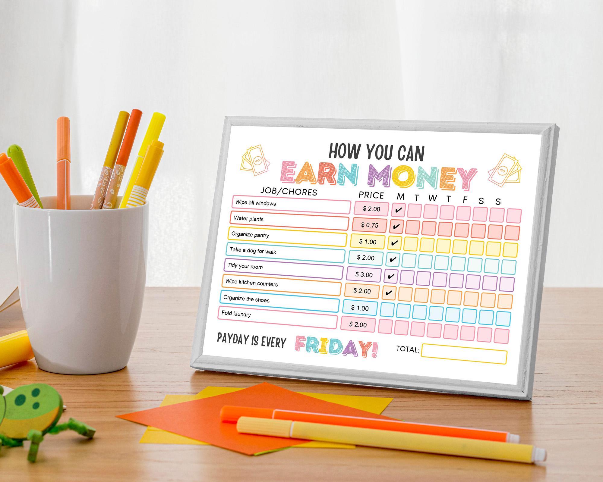 How to Earn Money Chore Chart, Printable Chore Chart for Kids, Editable ...