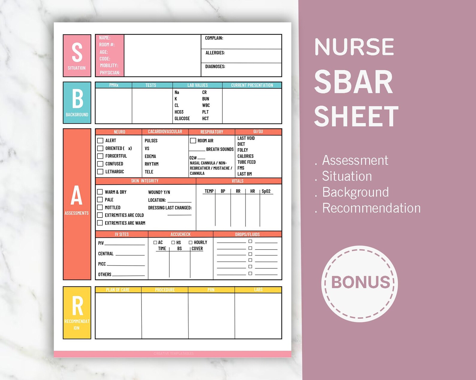 SBAR Nurse Report Sheet: Nursing Student Guide (digital PDF) - Etsy