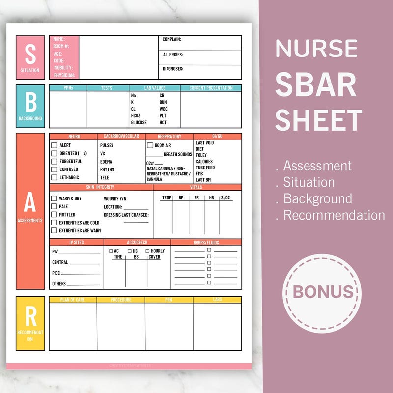 Sbar Nurse Report Sheet - Etsy