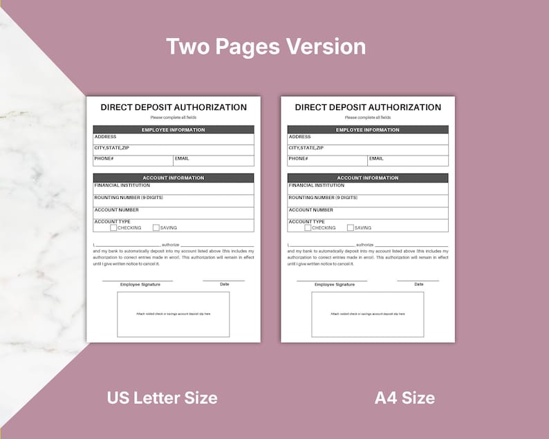 Direct Deposit Authorization Form: Editable PDF Template - Etsy