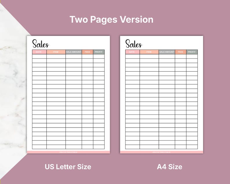 Printable Sales Tracker: Small Business Profit & Expense Log (A4/US ...
