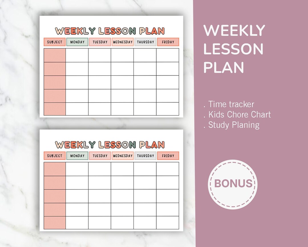 Weekly Lesson Plan, Simple Lesson Plan Editable, Academic Schedule ...