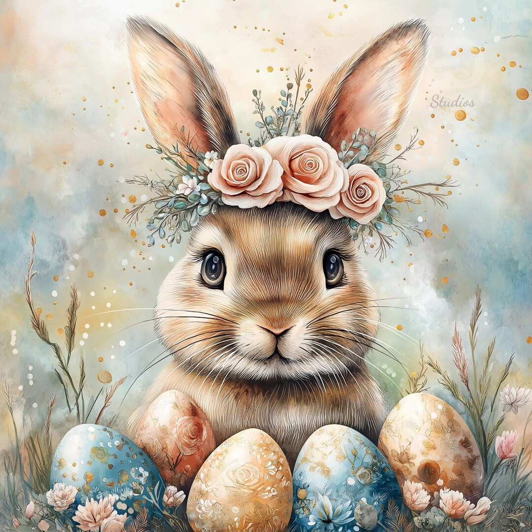 10 Watercolour Bunny Artworks, Easter Bunny Artwork, Floral Design ...