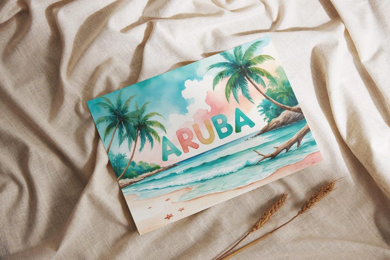 Aruba Postcard, Caribbean Souvenir, Flamingo Beach, Divi-divi Tree ...