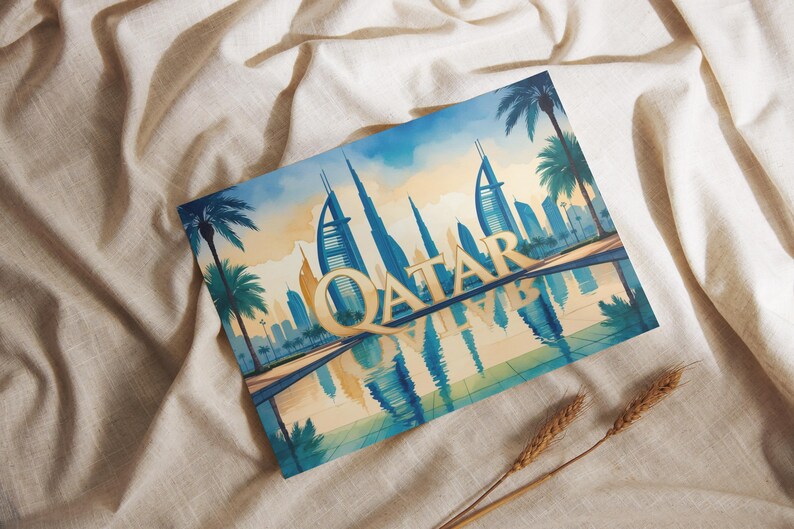 Qatar Postcard, Doha Skyline & Desert, Travel Souvenir, Gift for Gulf ...