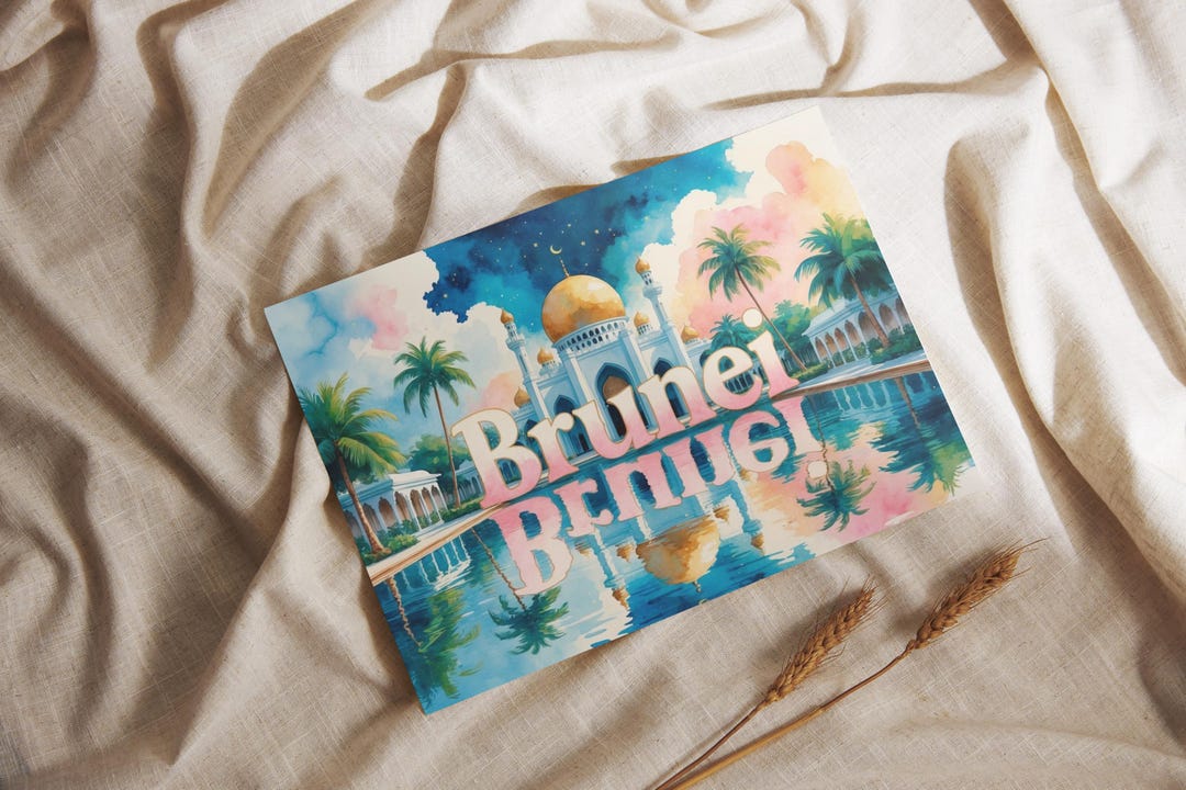 Brunei Postcard, Sultan Omar Ali Mosque, Travel Souvenir, Gift for Asia ...