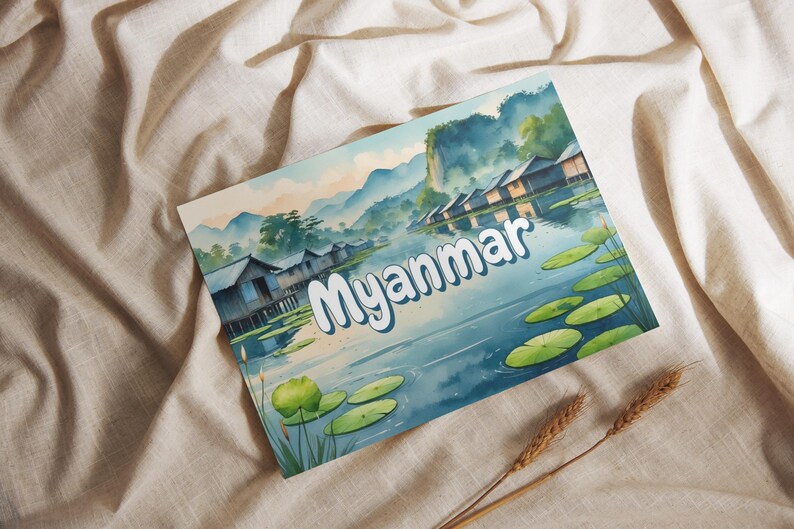 Myanmar Postcard, Bagan Temple & Hot Air Balloons, Travel Souvenir ...