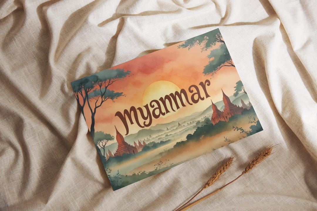 Myanmar Postcard, Bagan Temple & Hot Air Balloons, Travel Souvenir ...