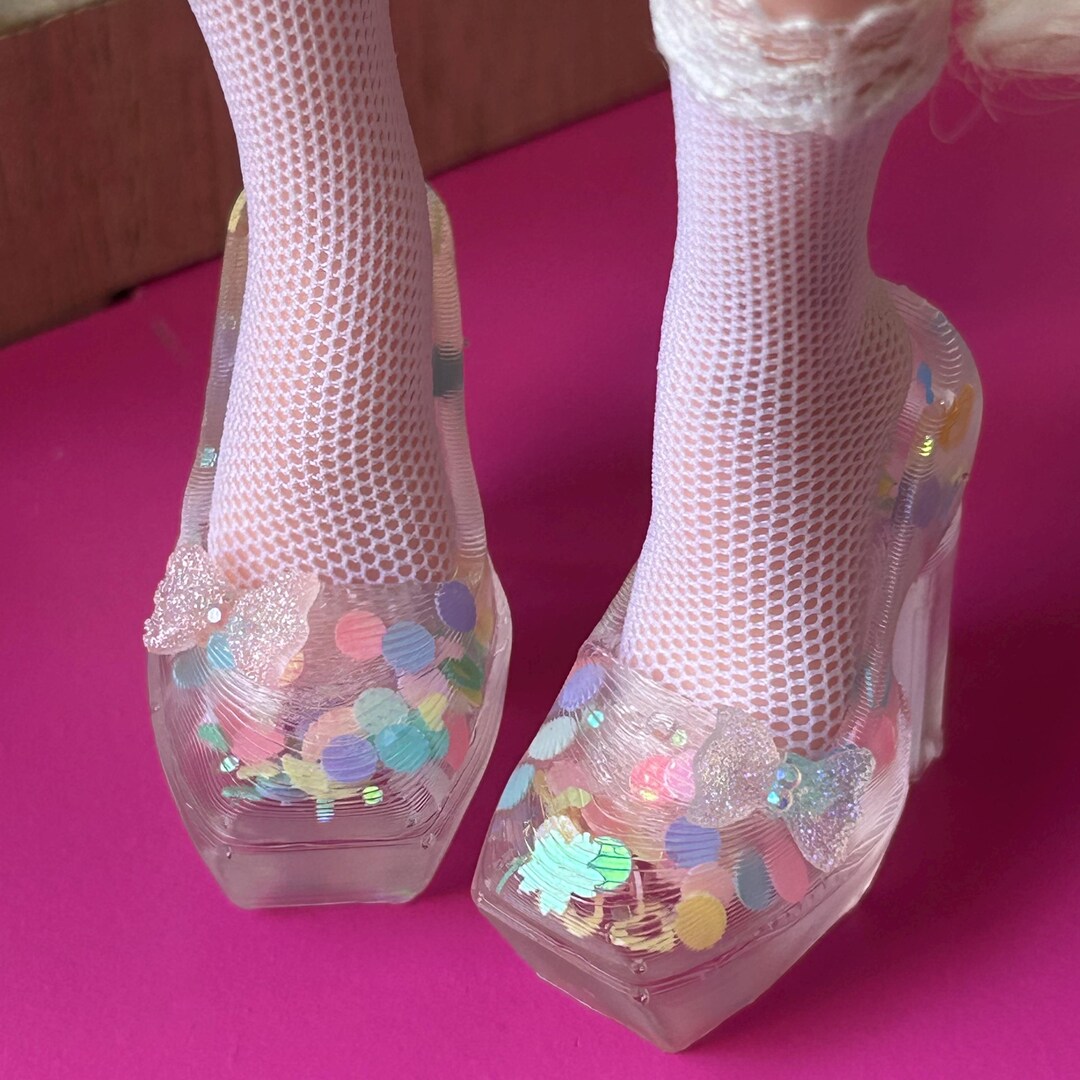 Coquette Crystal Pink Resin Heels With Bow & Rhinestone Heel – RH/MH ...