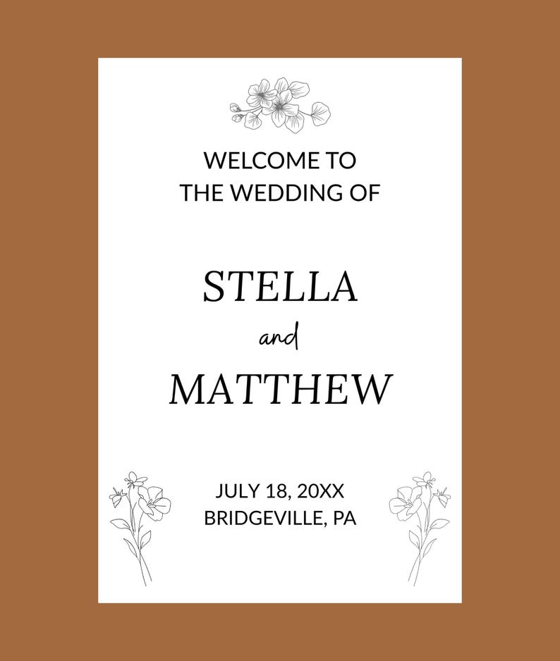 Editable Wedding Welcome Sign | Modern Minimalist Floral Sign | Canva Template - Etsy