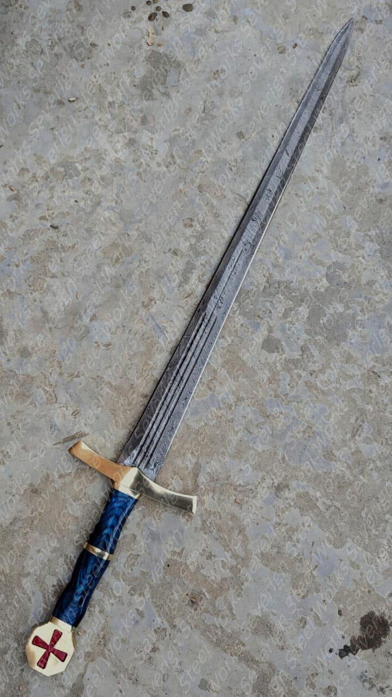 Templar Knight Sword – Handmade Damascus Steel, Medieval Sacred Blade ...