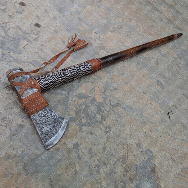 Hand-forged Viking Tomahawk – Burned Wood Handle With Leather Wrap - Etsy