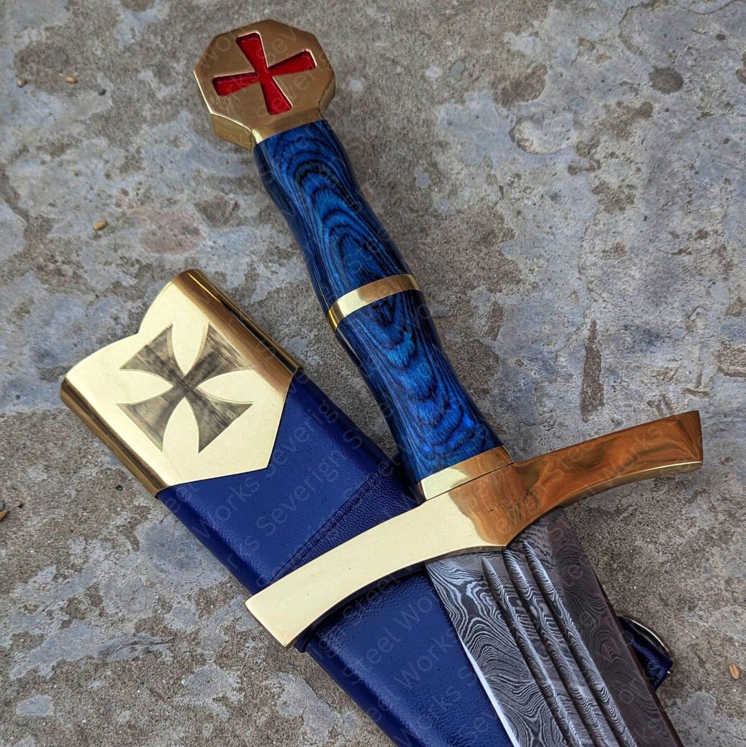 Templar Knight Sword – Handmade Damascus Steel, Medieval Sacred Blade ...