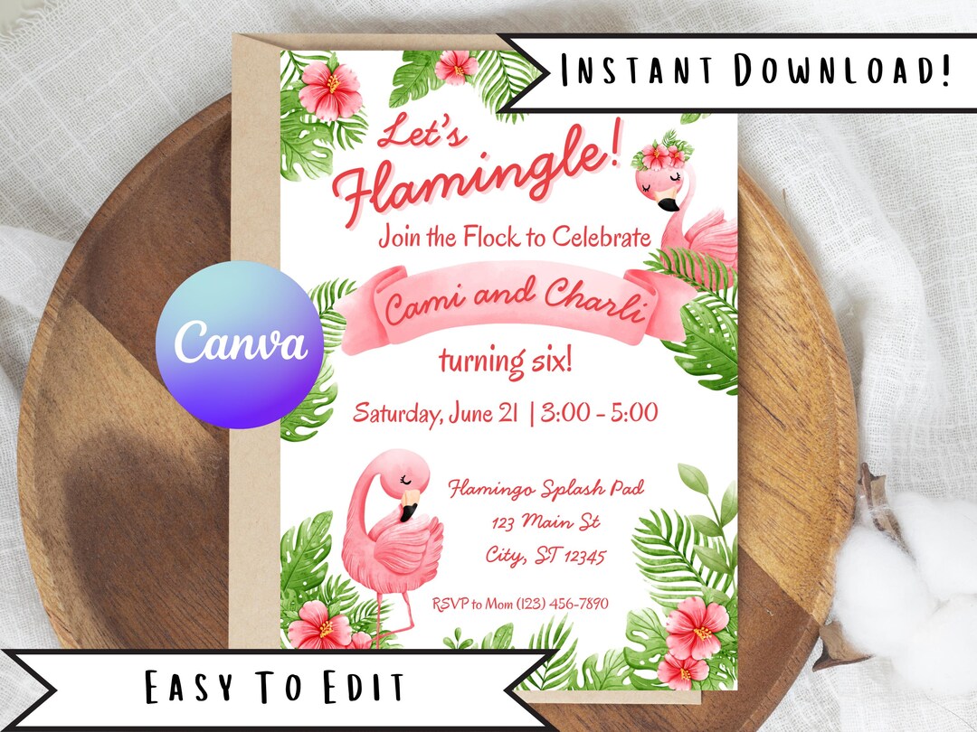 Editable Flamingo Party Invitation, Let's Flamingle Birthday Invite ...