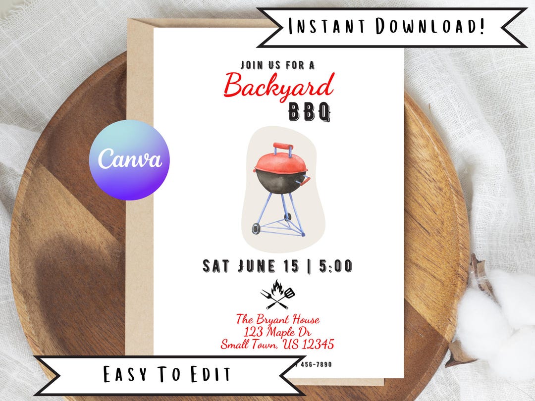 Editable Backyard BBQ Invitation Template: Simple Barbecue Party Invite ...