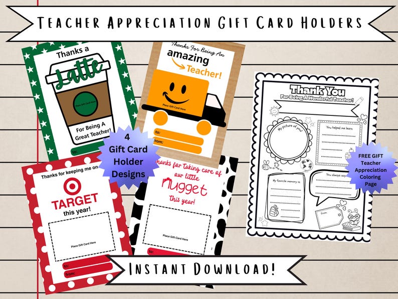 Teacher Appreciation Gift Card Holders With FREE Thank You Coloring ...