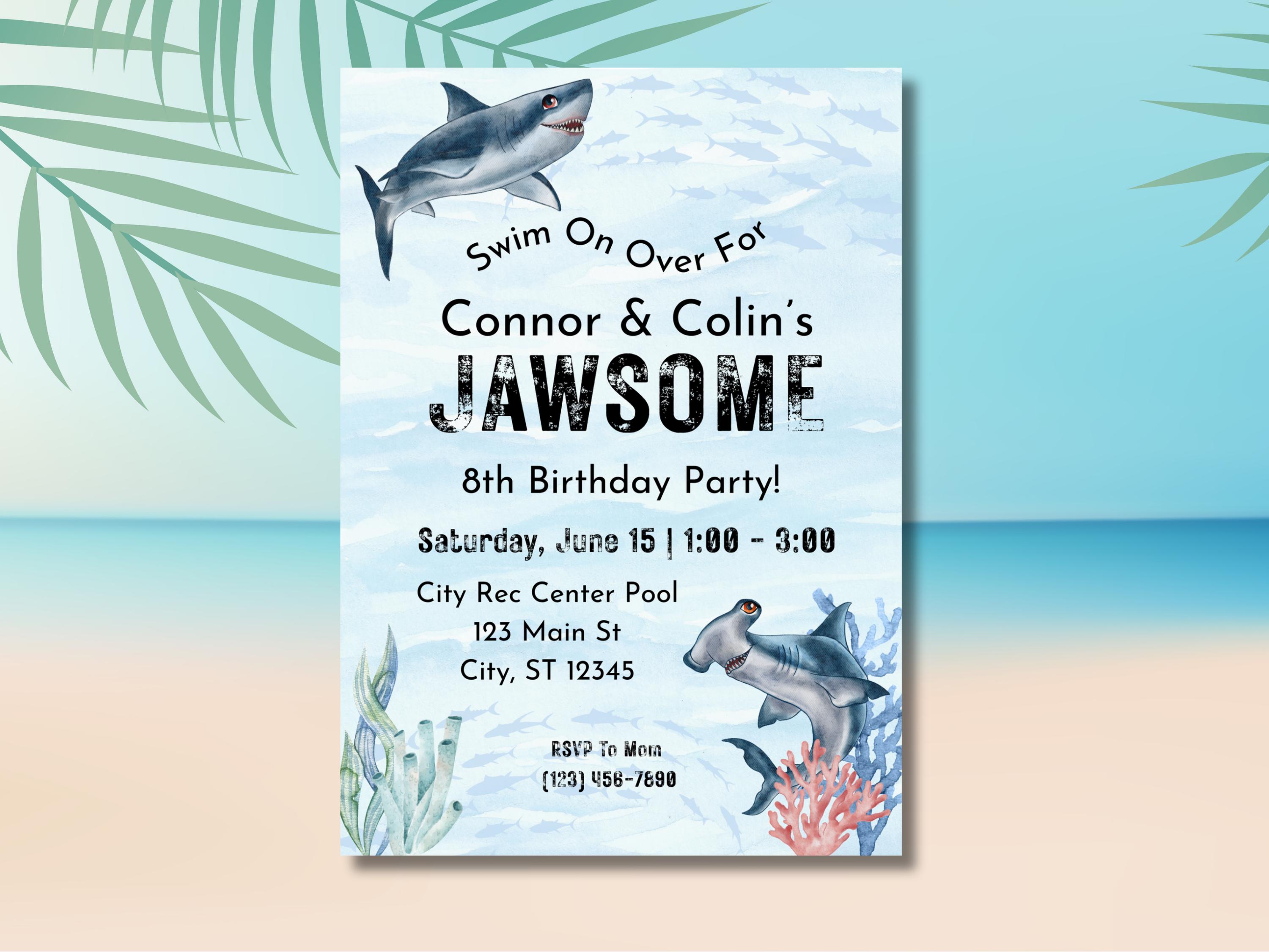 Editable Shark Jawsome Birthday Invitation Template, Boys Sharks Party ...
