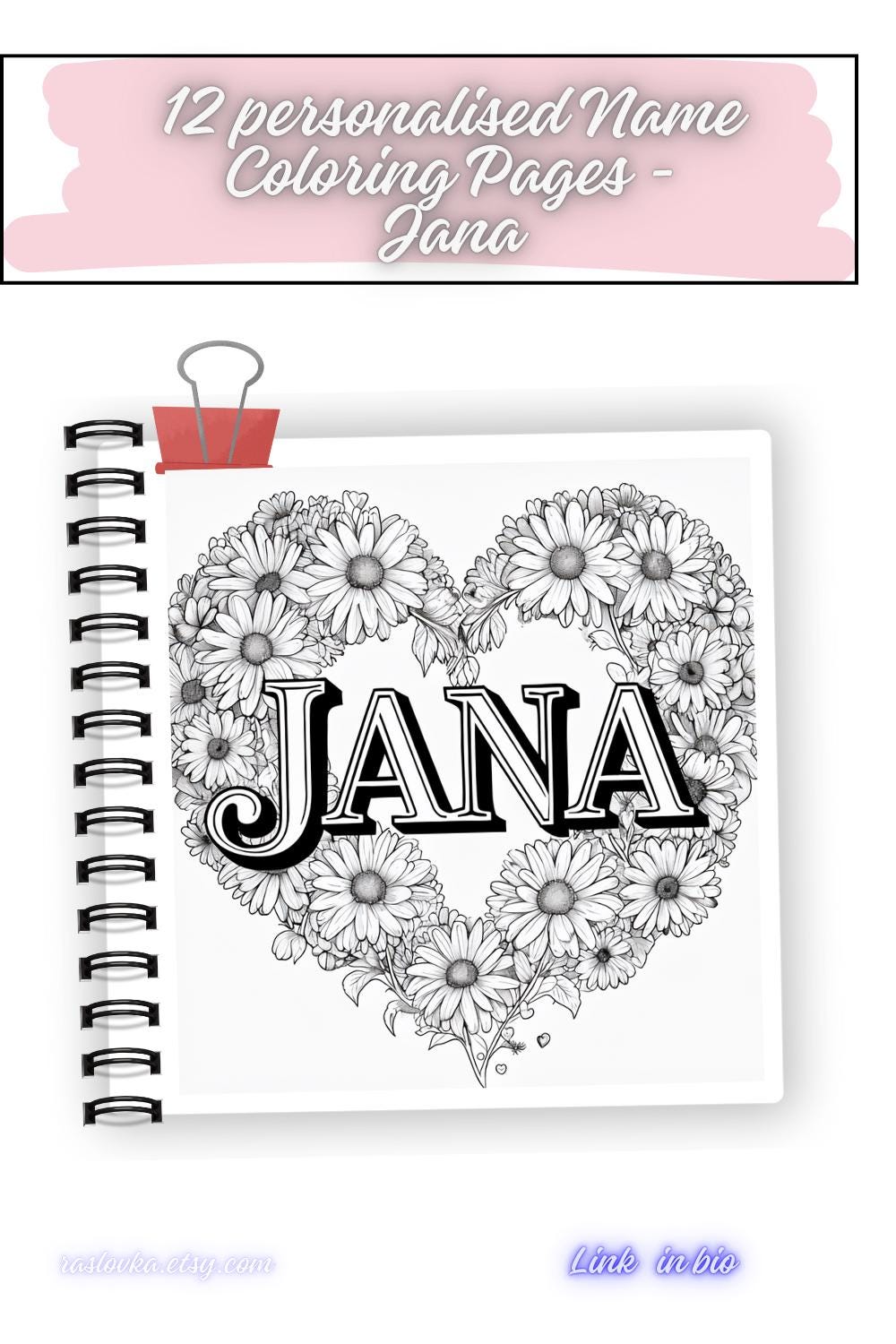 Personalized Name Coloring Book – "jana", 12 Printable Floral Pages ...
