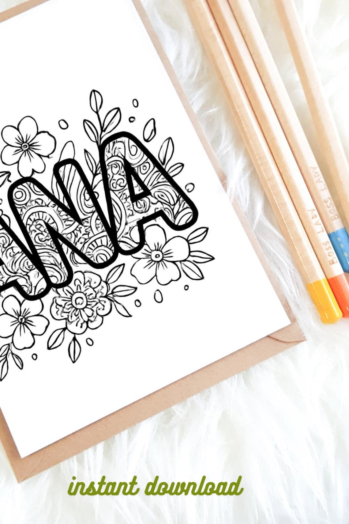 Personalized Name Coloring Book – "jana", 12 Printable Floral Pages ...