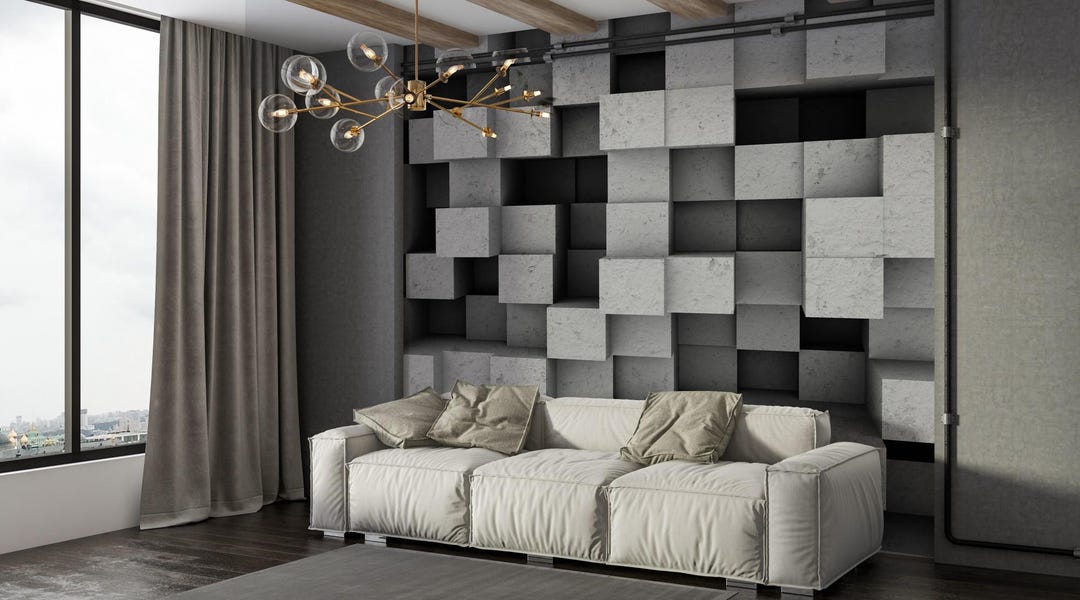 3D Concrete Block Wallpaper: Modern Geometric Wall Mural (peel & Stick ...